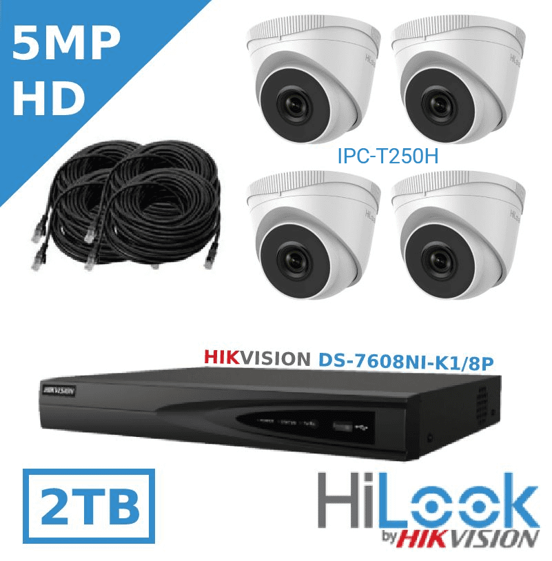 HiLook 5MP IP CCTV KIT 5MP IPC-T250 Turret Camera + 8 Channel-POE NVR